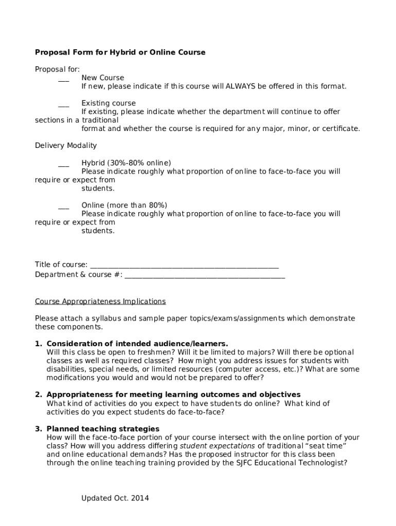 Proposal for Hybrid or Online Course Doc Template | pdfFiller