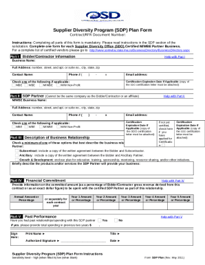 Supplier Diversity Program (SDP) Plan Required ... Doc Template | pdfFiller