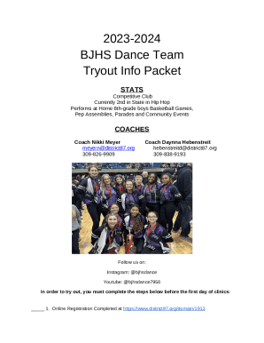 Dance Team Tryout PacketCentral Middle School Doc Template | pdfFiller
