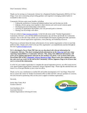 Dear Community Advisor, Thank you for serving as a Community ...