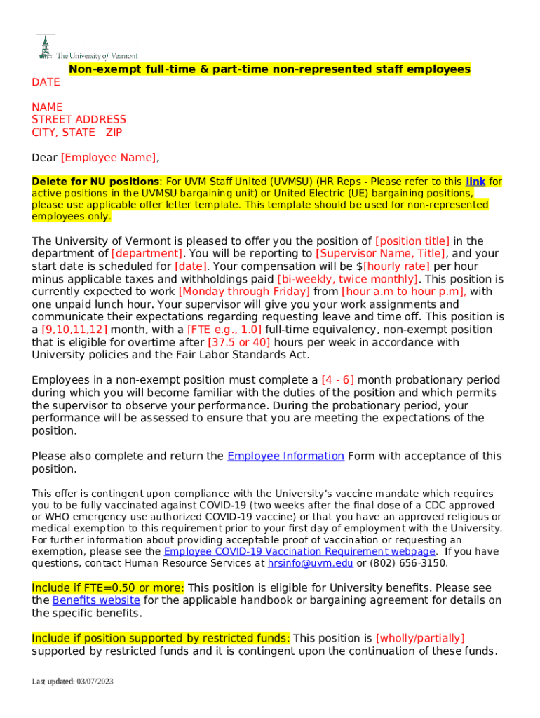 Non-Exempt Staff Hiring Letter Template (V0022737.DOCX Doc Template ...