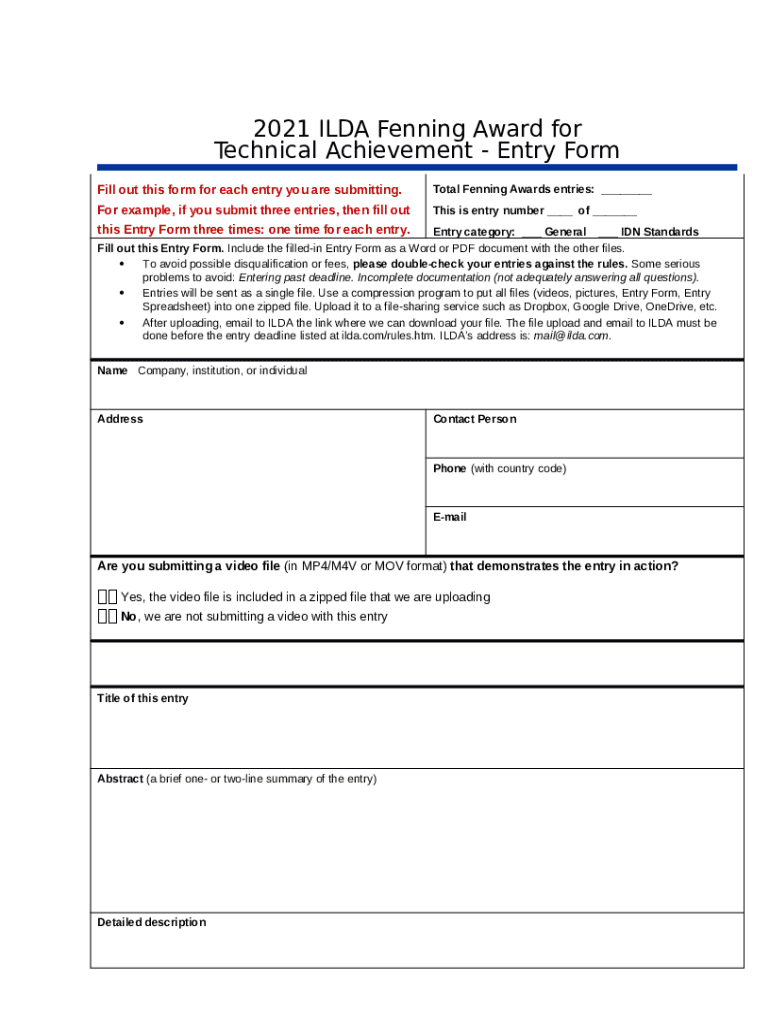ILDA Technical Awards Doc Template | pdfFiller