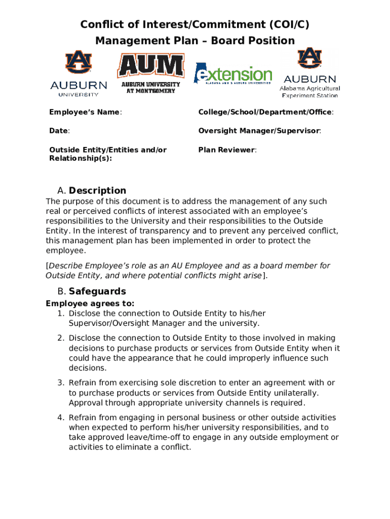 COI-W Disclosure, Review, and Management Guide Doc Template | pdfFiller