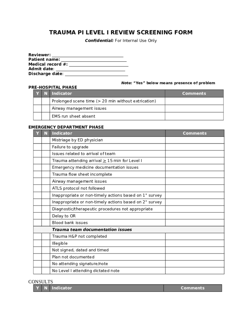 TRAUMA PERANCE IMPROVEMENT REVIEW Doc Template | pdfFiller