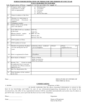 Fillable Online form for registration of firms for the period of one year Fax Email Print ...