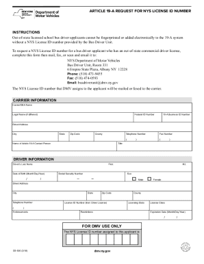 Fillable Online Article 19-A Request For NYS License ID Number Fax ...