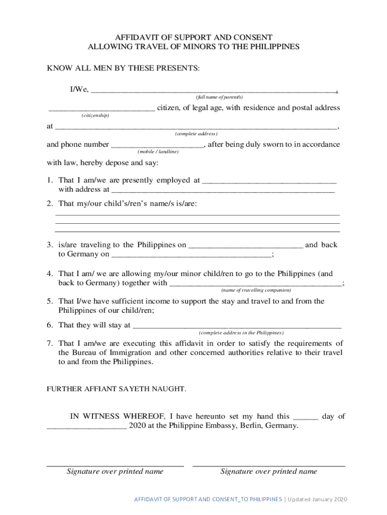 Fillable Online Affidavit Of Support And Consent Philippine Department ...