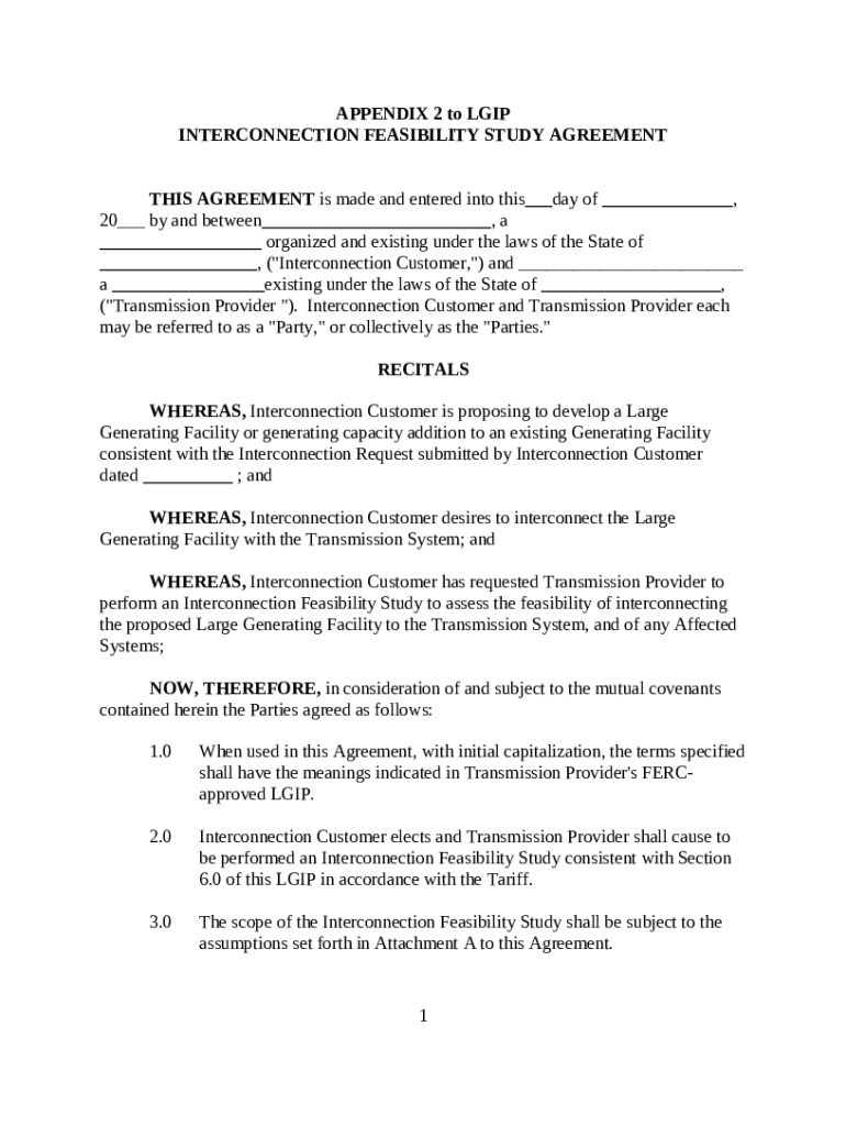 interconnection feasibility study agreement Doc Template | pdfFiller