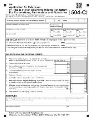 Fillable Online 2022 Form 504-C Application for Extension of Time to ...