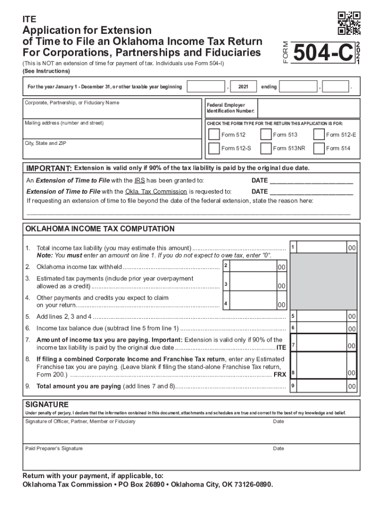 Fillable Online 2021 Form 504-C Application for Extension of Time to ...