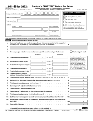 Fillable Online IRS Form 941-SS, Employer's Quarterly Federal Tax ...