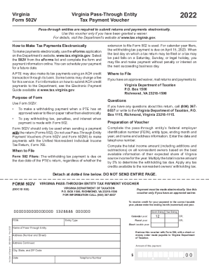 Fillable Online 2022 Form 502V - Virginia Pass-Through Entity Tax ...