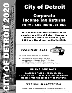 Fillable Online City of Detroit Corporate Income Tax Returns for Tax ...