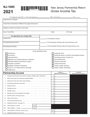 Fillable Online New Jersey Form NJ-1065 (Partnership Return and Filing ...