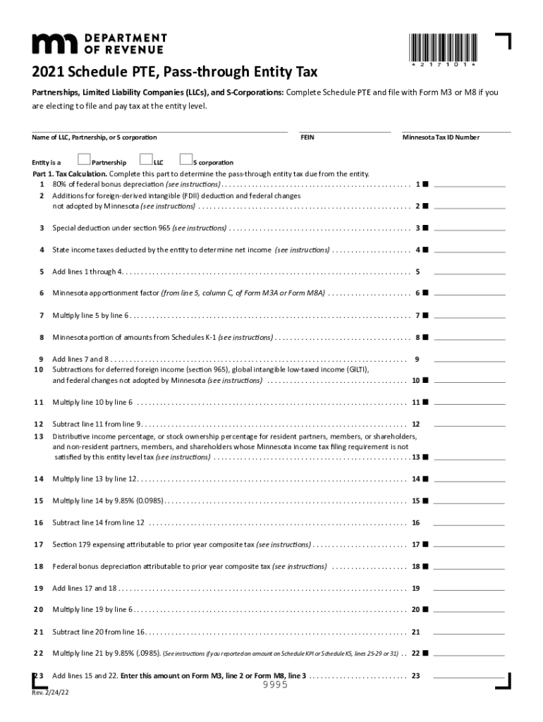 Fillable Online 2021 Schedule PTE, Pass-through Entity Tax Fax Email ...