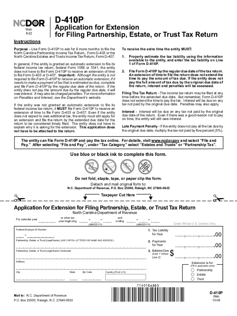 Fillable Online D-410P, Application for Extension for Filing ...