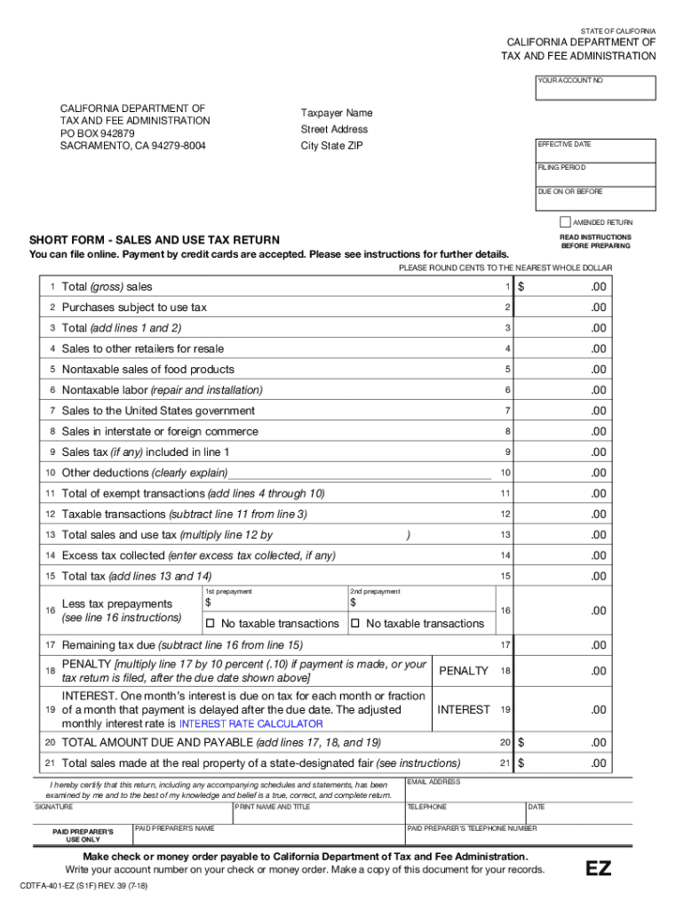 Fillable Online SHORT FORM - SALES AND USE TAX RETURN Fax Email Print - pdfFiller