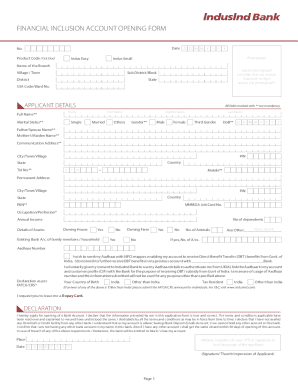 Fillable Online Get Financial Inclusion Account Opening Form Fax Email ...