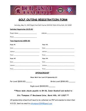Fillable Online GOLF OUTING REGISTRATION FORM Fax Email Print - pdfFiller