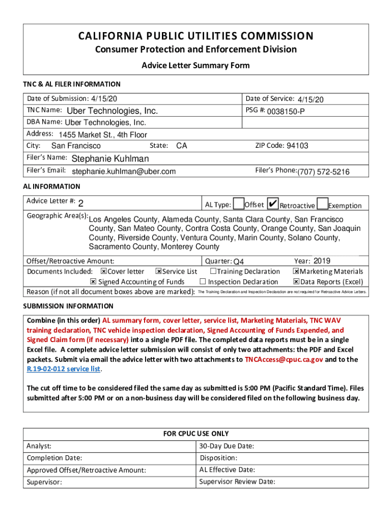 Fillable Online TNC Access for All Advice Letter Process Fax Email Print - pdfFiller