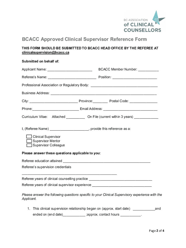 Fillable Online Approved Clinical Supervisor Reference Criteria Fax ...