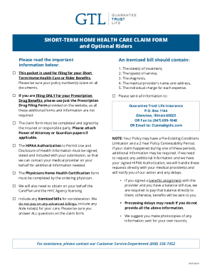Fillable Online SHORT-TERM HOME HEALTH CARE CLAIM FORM and ... Fax ...
