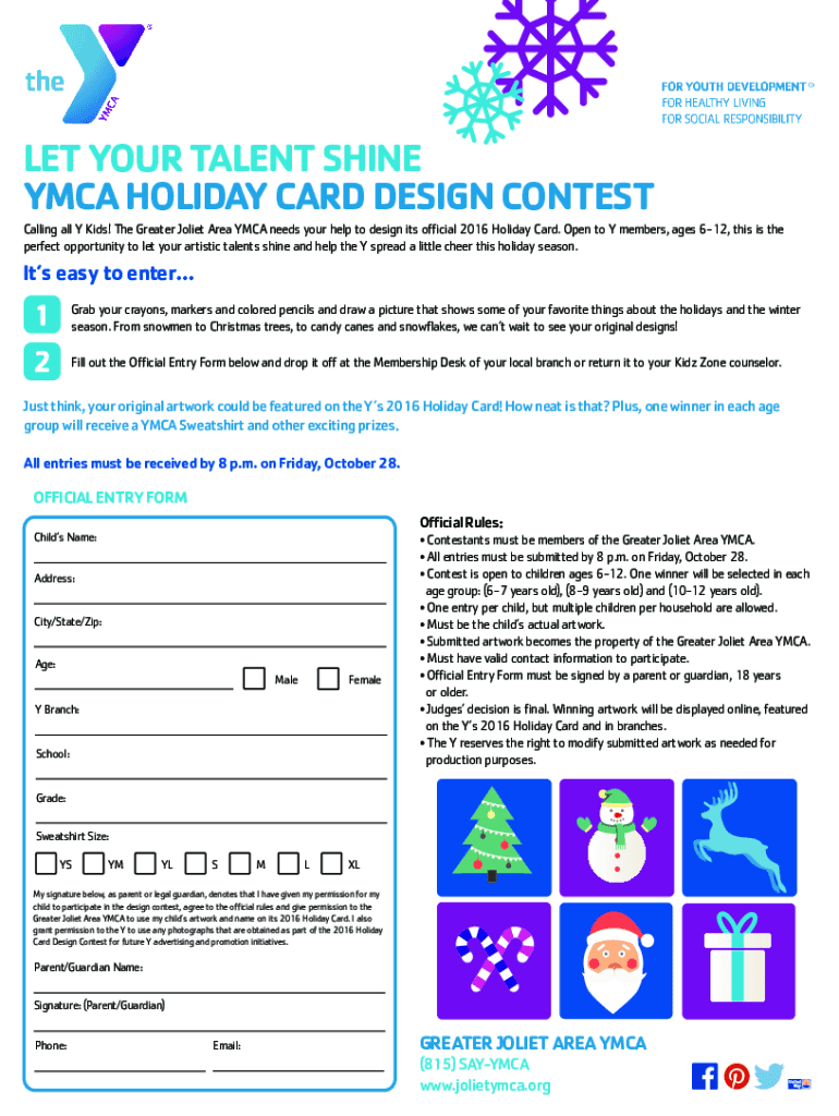 Fillable Online LET YOUR TALENT SHINE YMCA HOLIDAY CARD DESIGN ... Fax ...