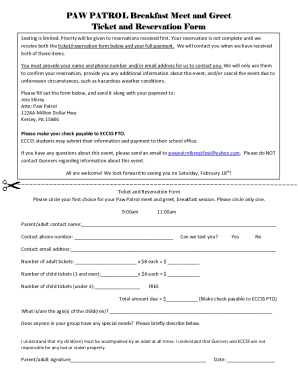 Fillable Online PAW PATROL Breakfast Meet and Greet Ticket and ...