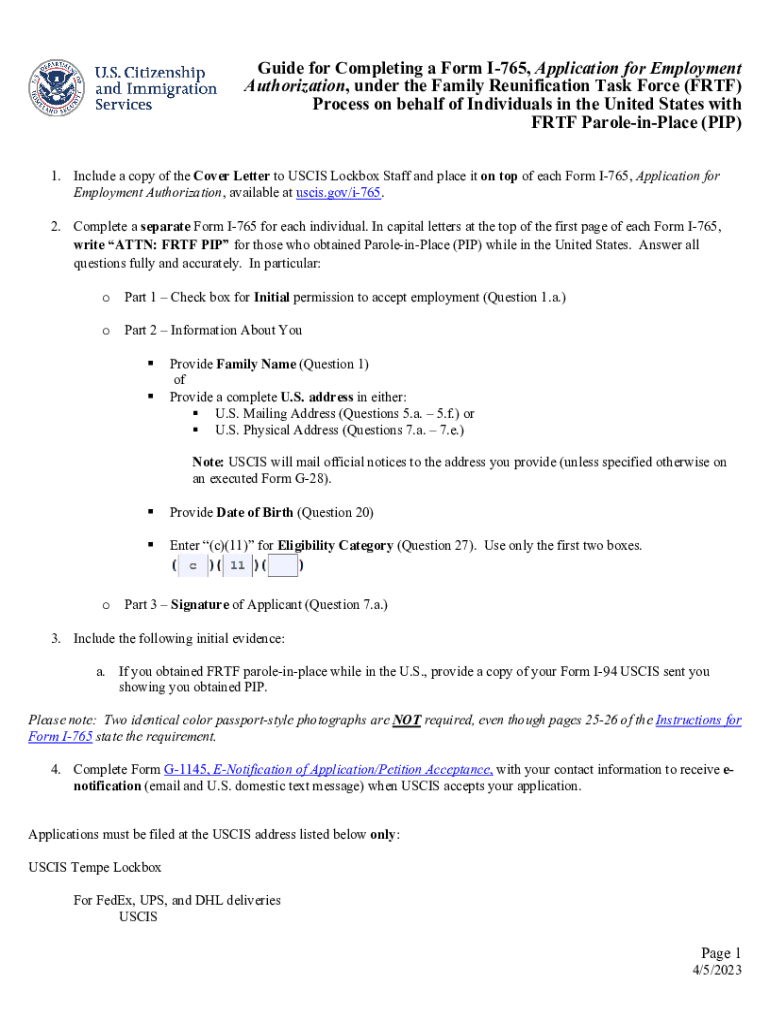 Fillable Online USCIS Guide for form I-765 Employment Authorization Ind ...