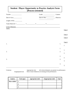 Student / Player Opportunity to Practice Analysis Doc Template | pdfFiller