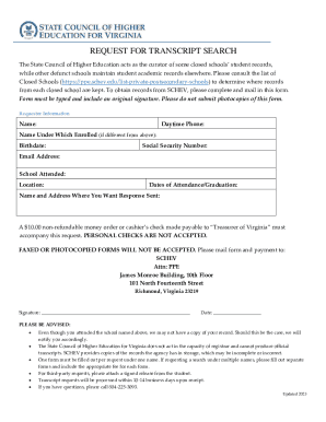 Fillable Online Request for Transcript Search Fax Email Print - pdfFiller