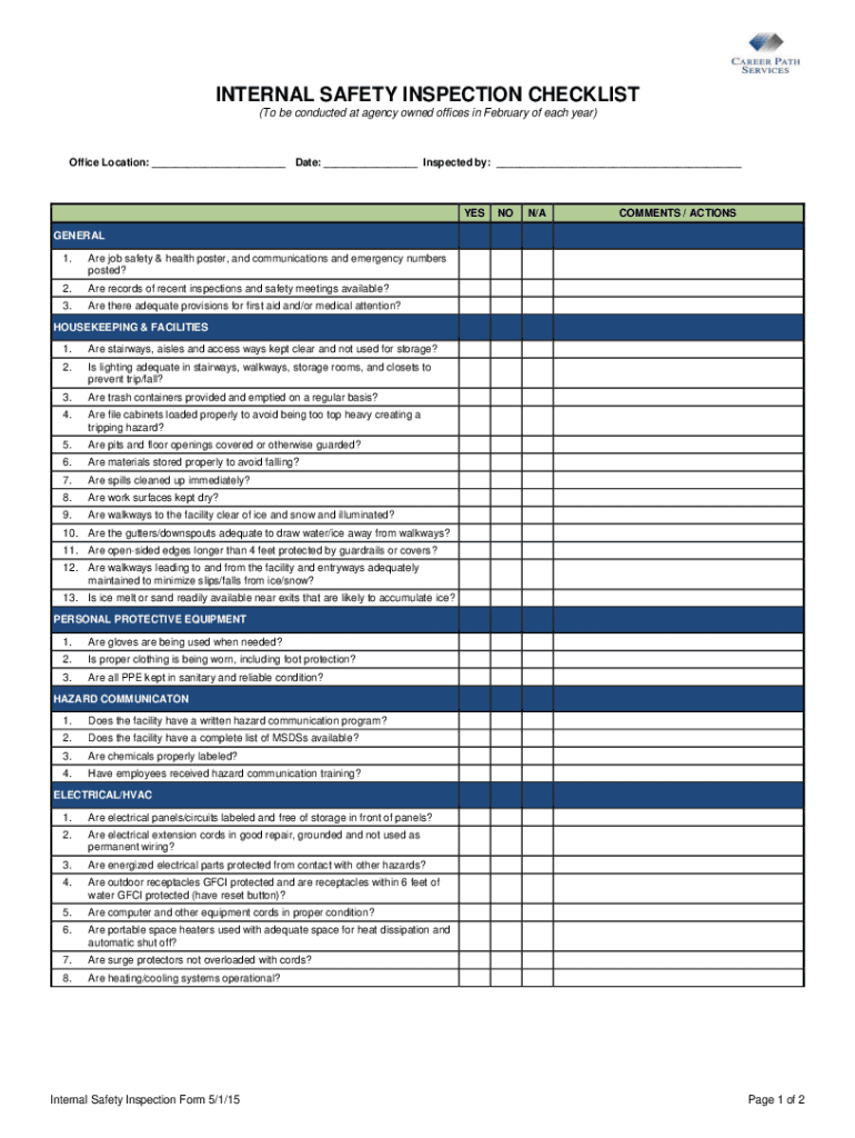 Fillable Online internal safety inspection checklist Fax Email Print ...