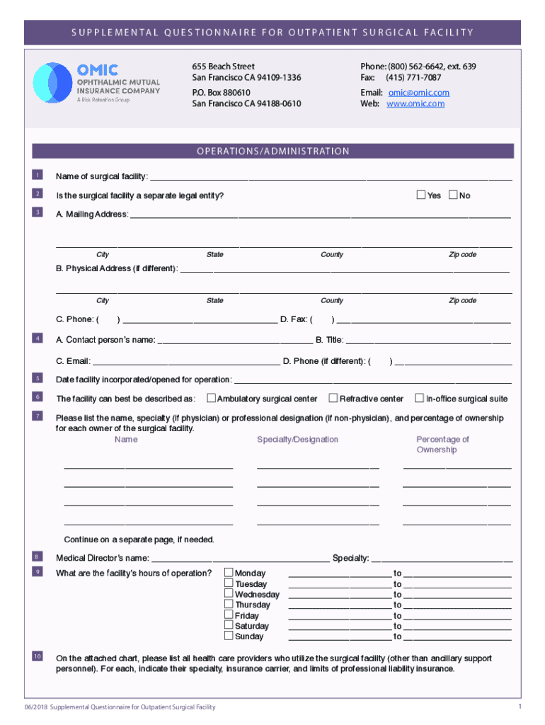 Fillable Online supplemental questionnaire for outpatient surgical ...