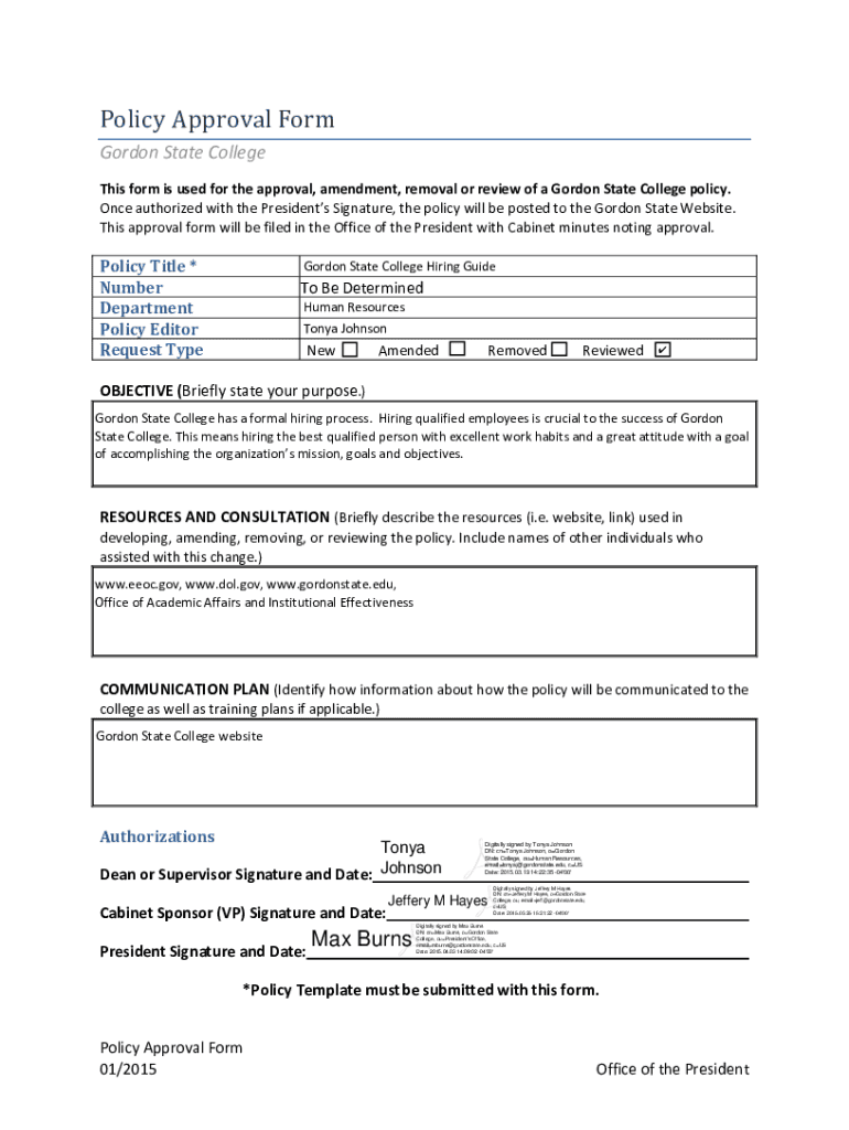 Fillable Online Policy Approval Form Fax Email Print - pdfFiller