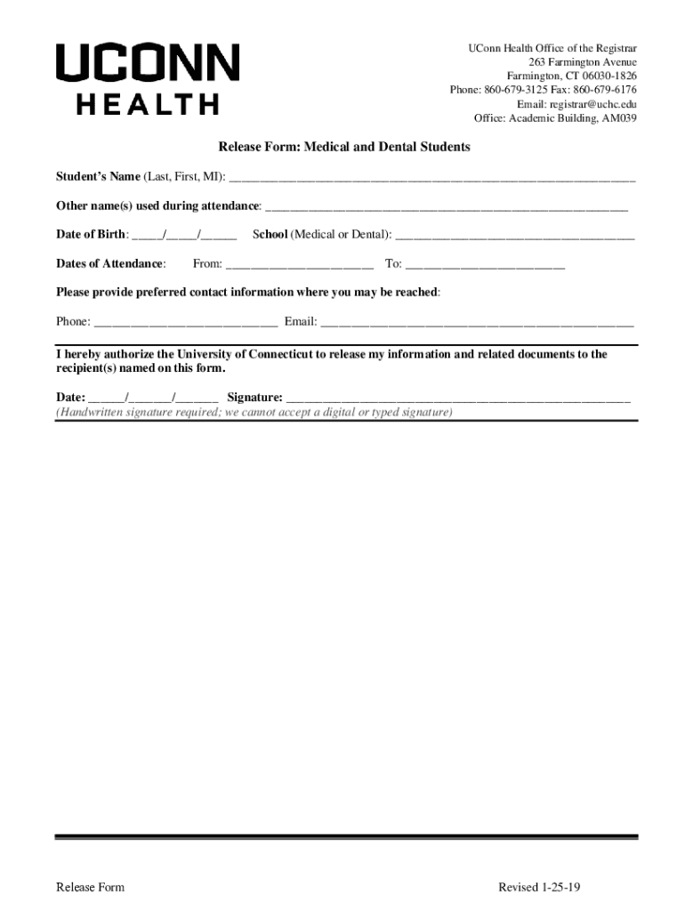Fillable Online Release Form: Medical and Dental.pdf - UConn Health Fax ...
