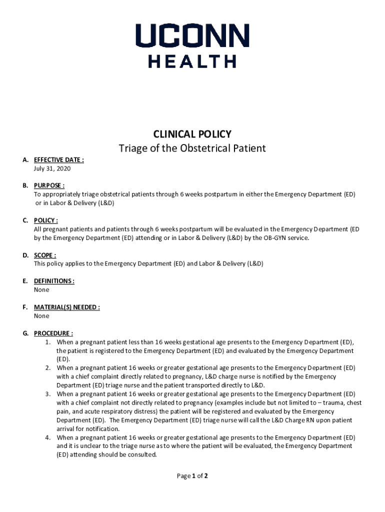 Fillable Online Title: L&D Obstetrical Triage Guideline - Patient Group ...