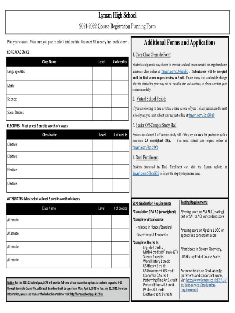 Fillable Online lyman scps k12 fl Lyman High School Additional Forms ...
