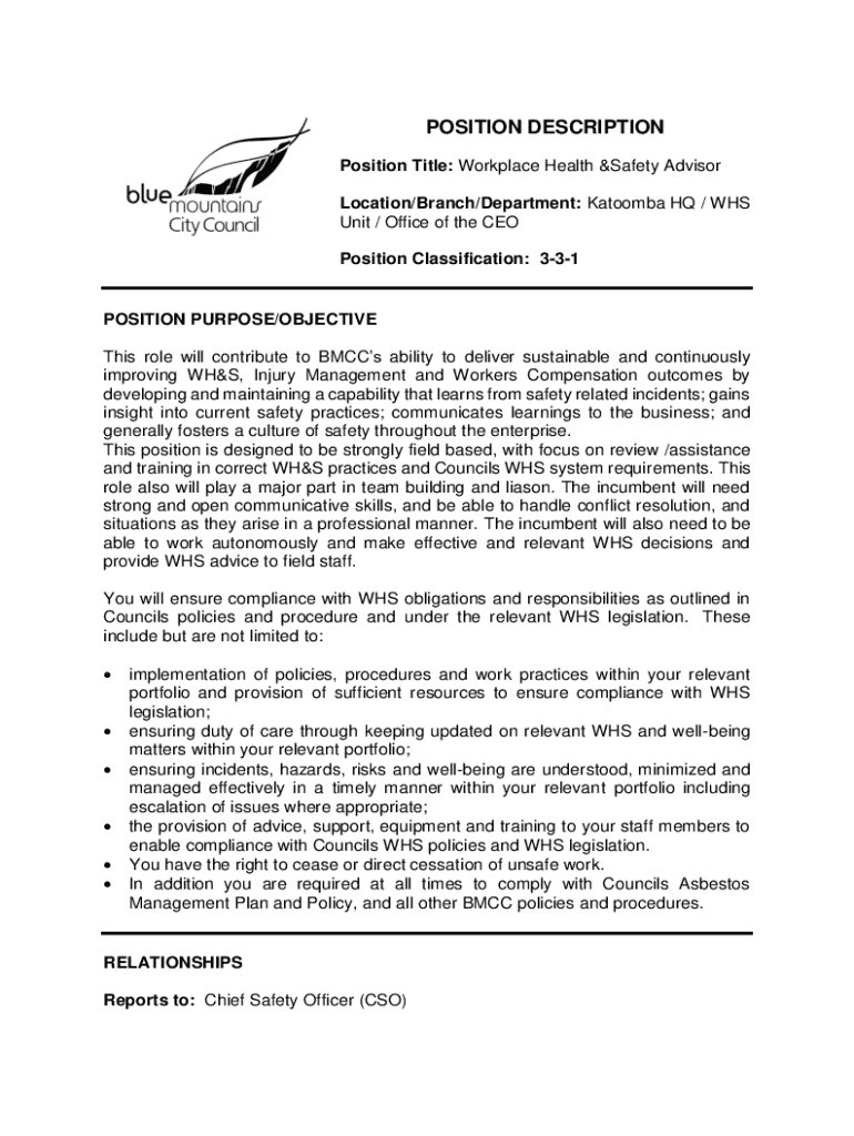 Fillable Online uw health job description - rnemployee health services ...