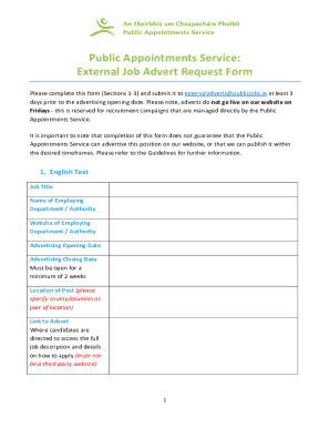 Fillable Online Public Appointments Service: External Job Advert ...