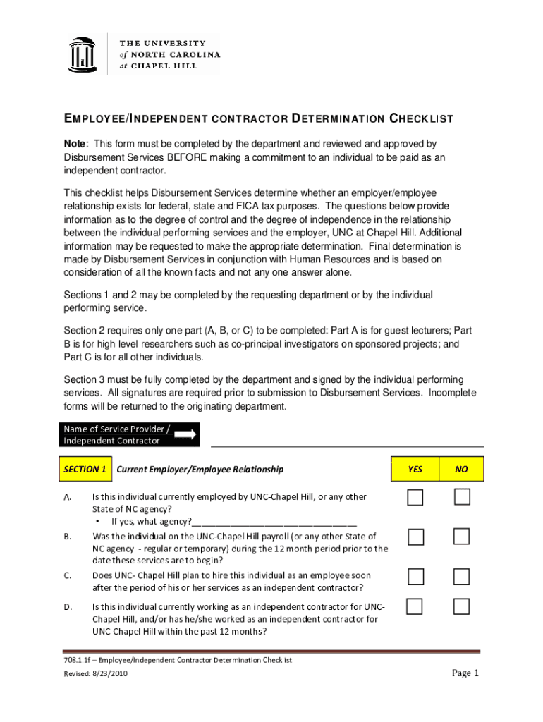 Fillable Online Independent Contractor vs. Employee - Disbursement ...
