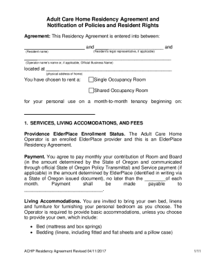 Fillable Online Adult Care Home Residency Agreement and Notification of ...