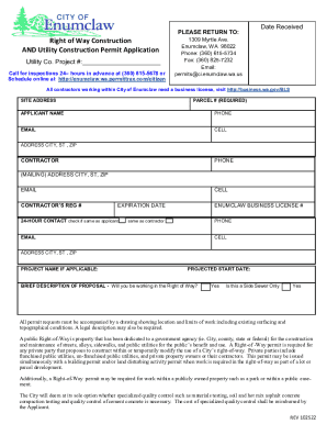 Fillable Online Right of Way Construction AND Utility Construction ...