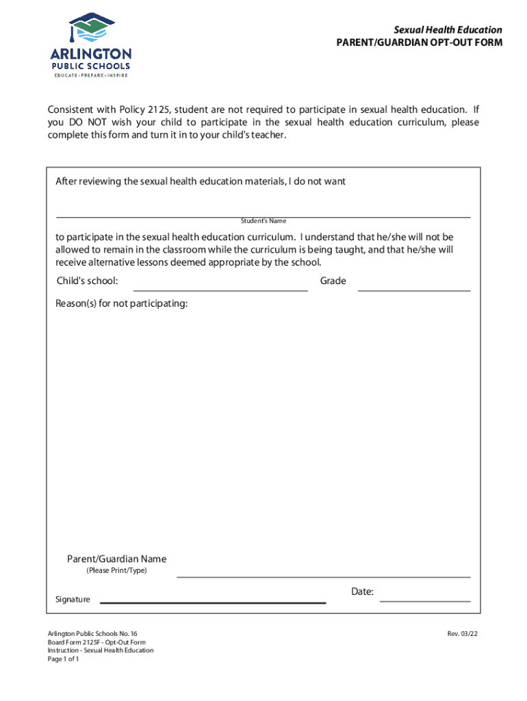 Fillable Online Sexual Health Education PARENT/GUARDIAN OPT-OUT FORM ...