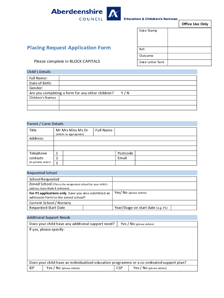 Fillable Online Placing Request Application Form Fax Email Print ...