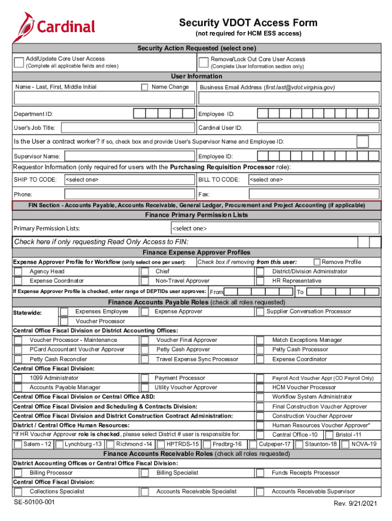 Fillable Online Security VDOT Access Form - Cardinal Project - Virginia ...