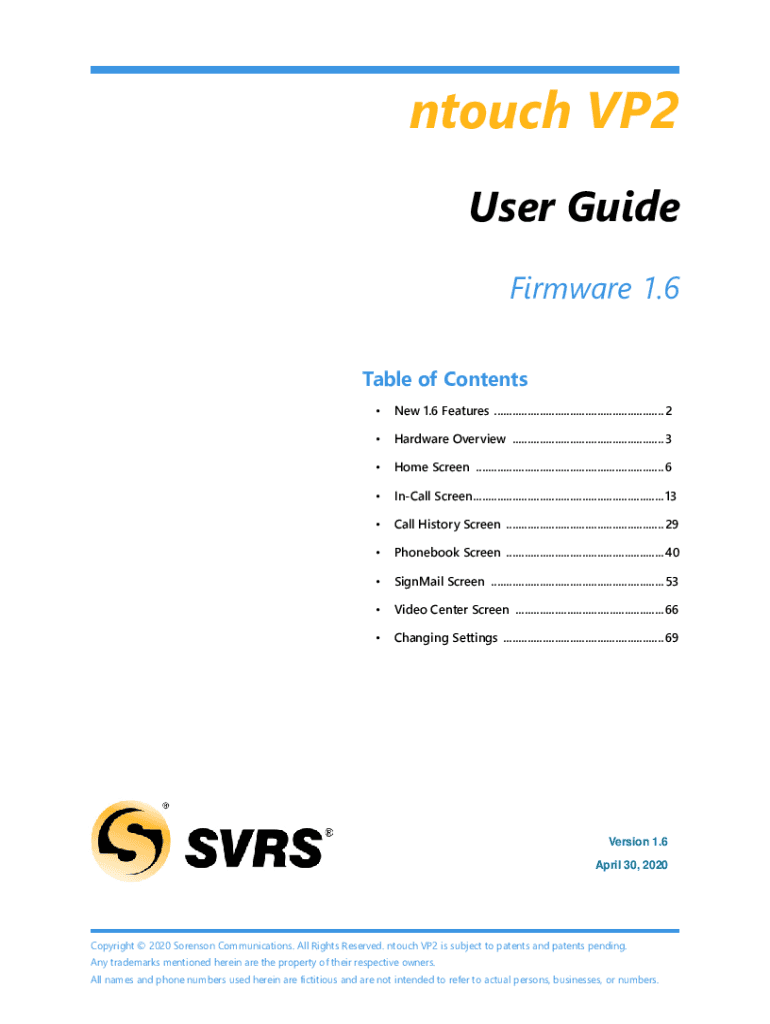 Fillable Online ntouch VP2 - Sorenson Video Relay Services Fax Email Print - pdfFiller