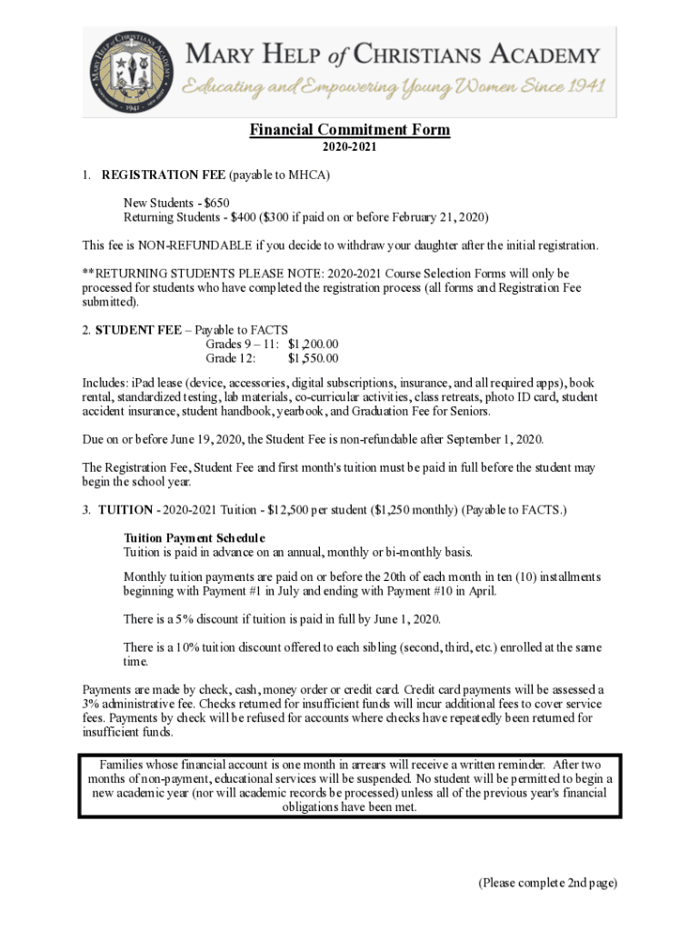 Fillable Online Financial Commitment Form 2020-2021 REV Fax Email Print ...
