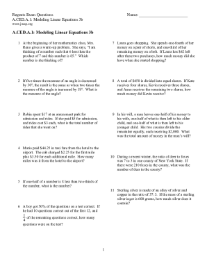 Fillable Online Regents Exam Questions Name: A.CED.A.1: Modeling Linear ...