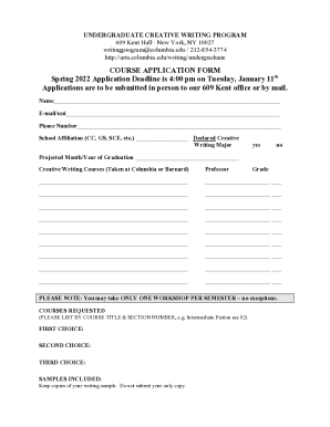 Fillable Online creative writing major application form Fax Email Print ...
