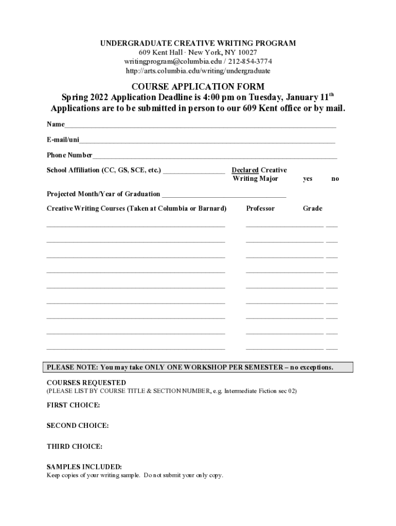 Fillable Online creative writing major application form Fax Email Print ...